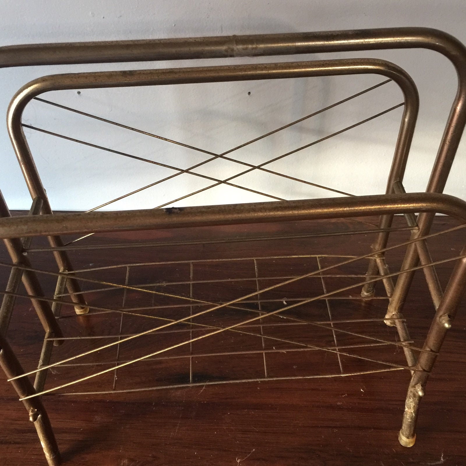 Mid Century Style Gilded Metal Round Magazine Rack - Etsy