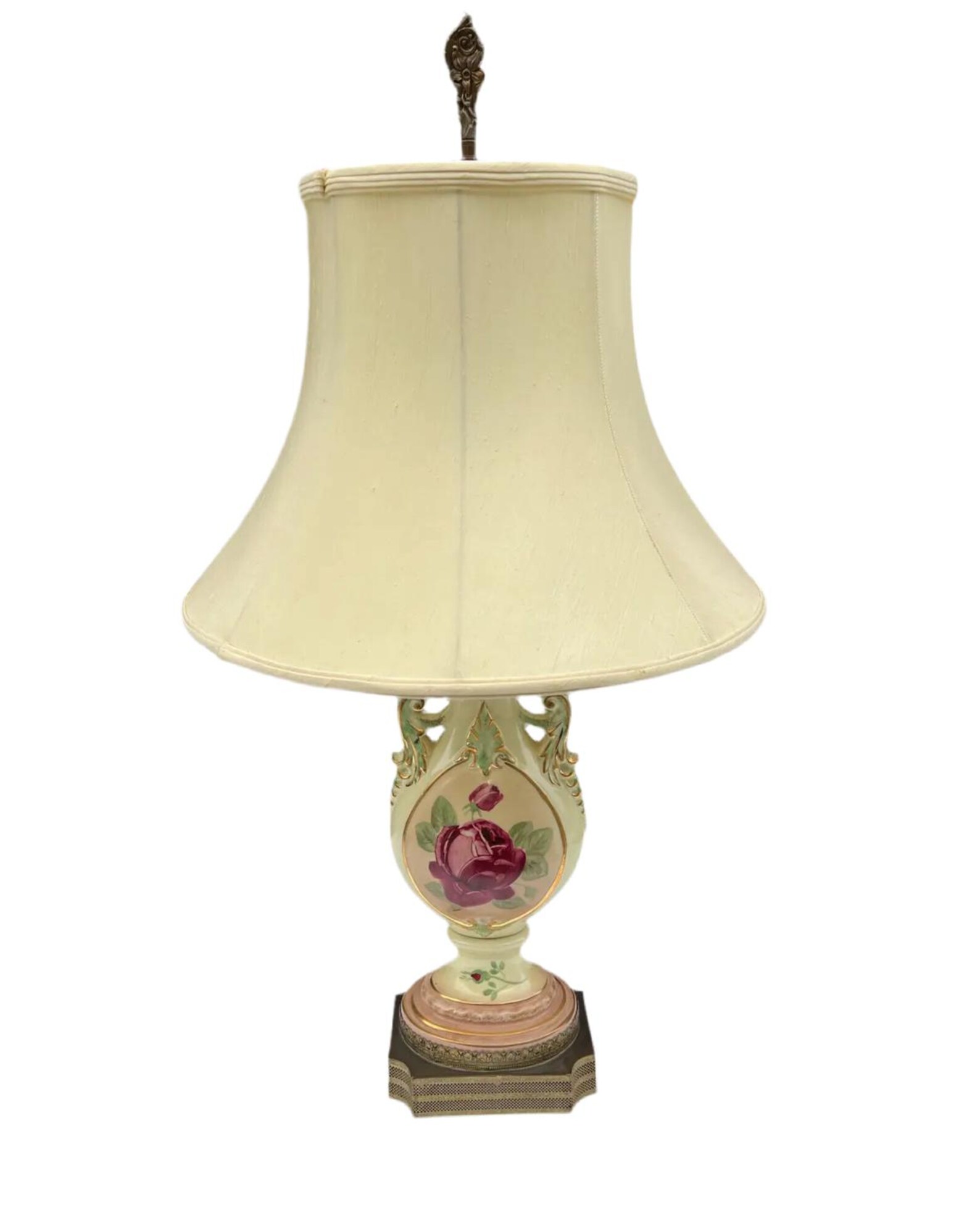Creamed Colored Ceramic Lamp With Rose Details - Etsy