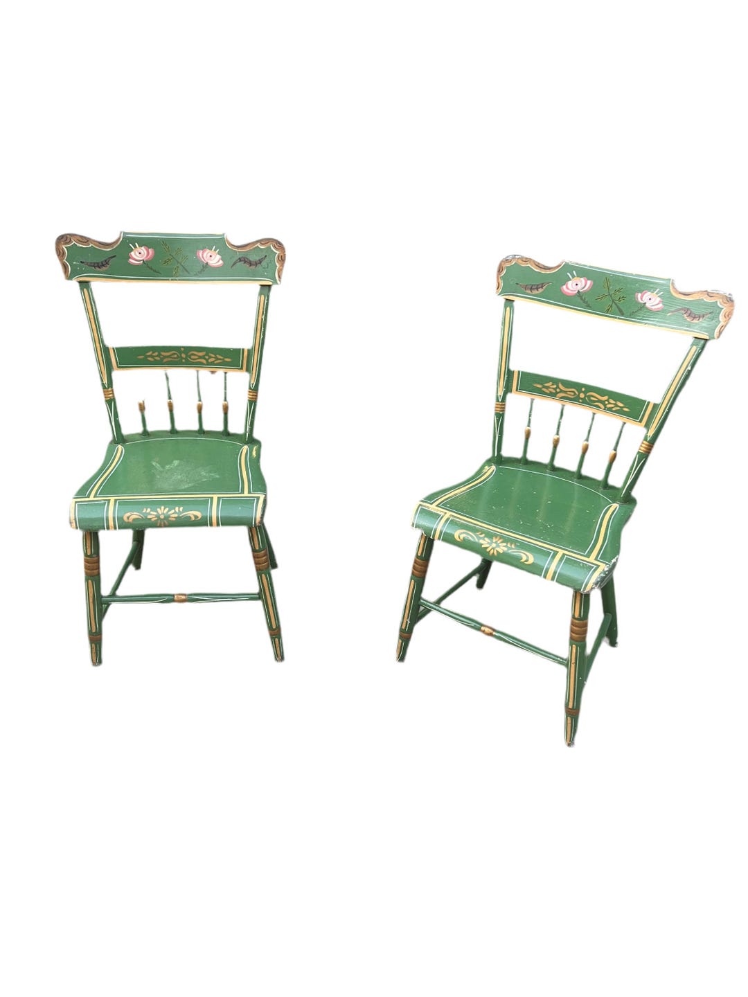 Pair of Mid 20th Century Green Pennsylvania Folk Art Chairs - Etsy