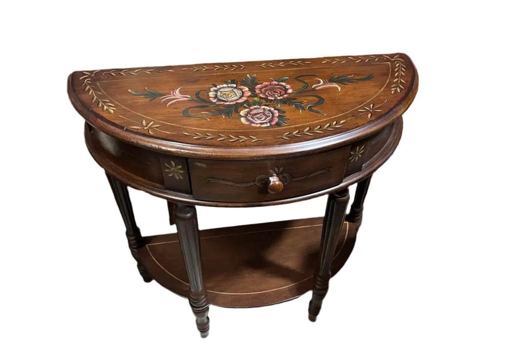 Demilune Wooden Table With Painted Flower Accents - Etsy