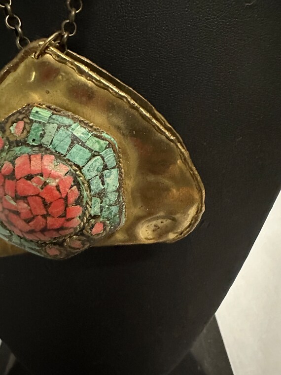 Large Brass Pendant Necklace - Gem