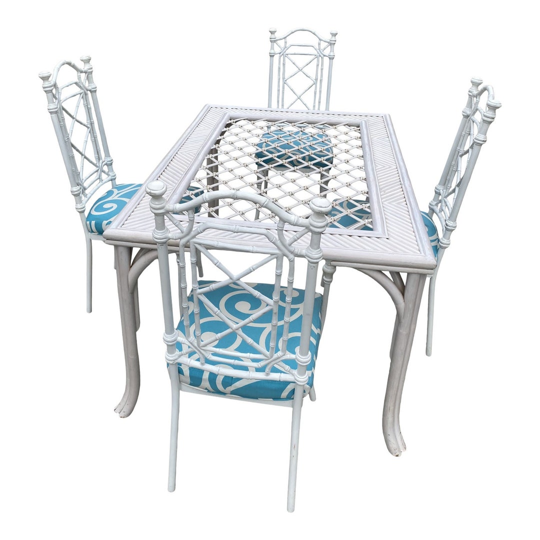 White Bamboo Dining Table & 4 Chairs - Etsy