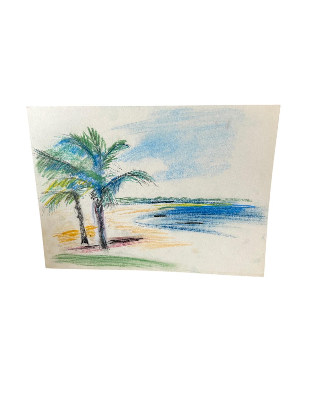 Color Pencil Seascape Drawing of the Beach - Etsy