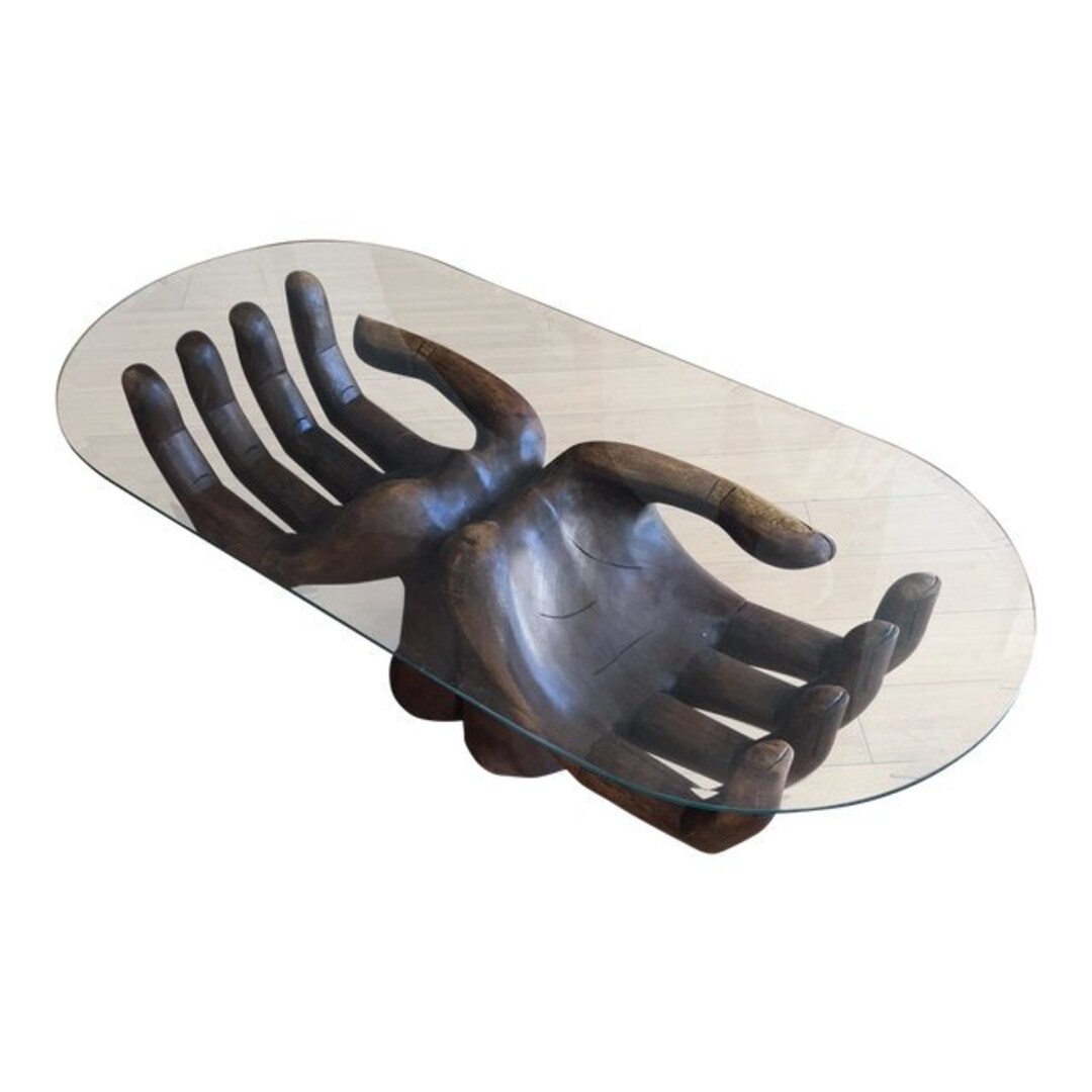1980s Contemporary Wooden Guayasamin Open Hands Coffee Table Gold Hand ...