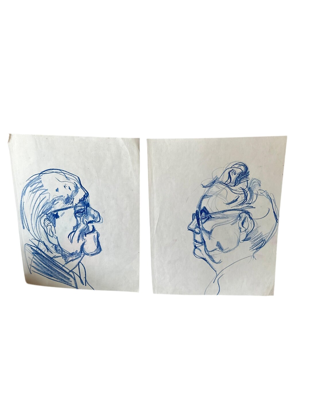 Pair of Blue Color Pencil Drawings of Elderly Couple - Etsy