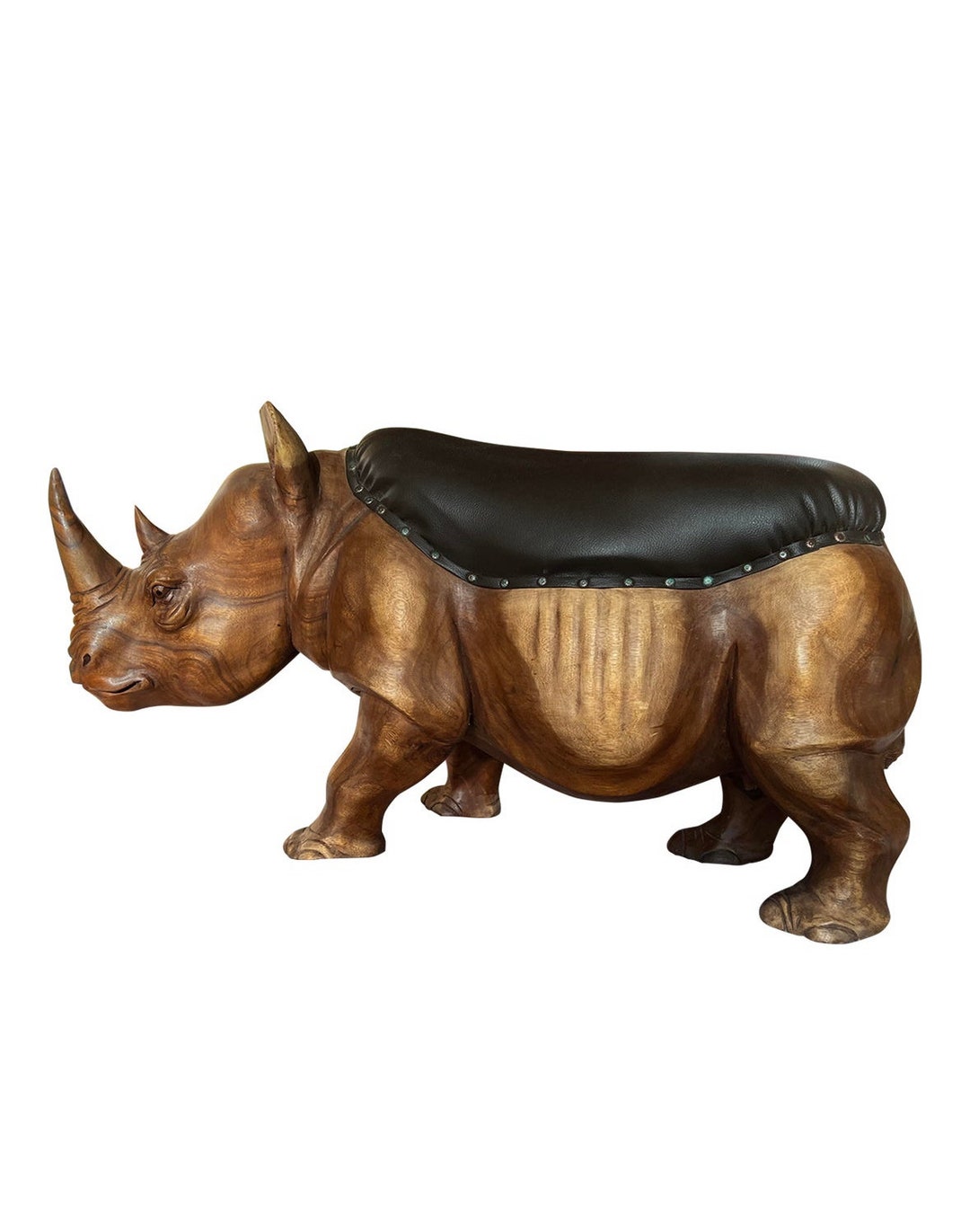1980s Large Rhino Wooden Stool - Etsy