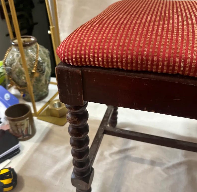Wooden Mid-century Modern Spindle Legged Stool With Red and Gold ...