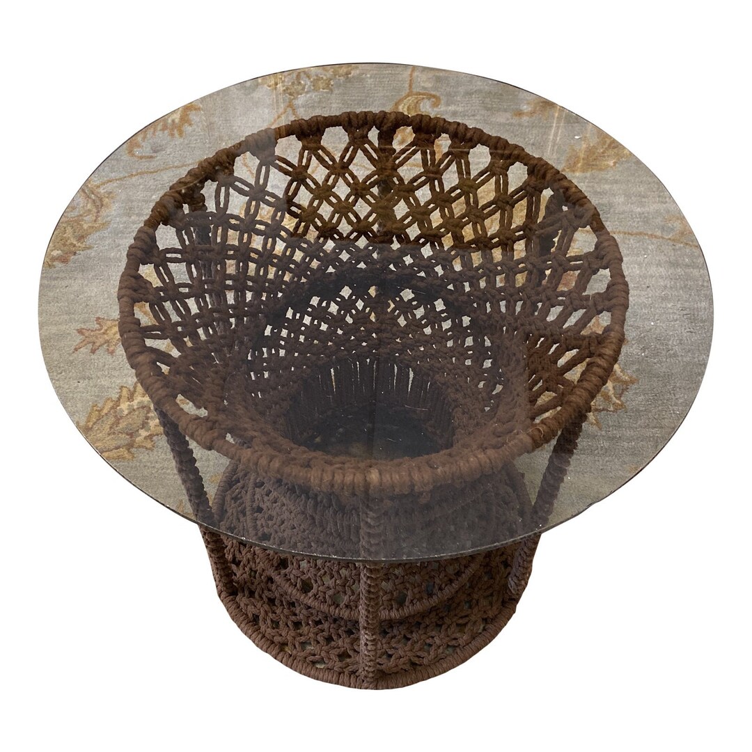 1960s Handwoven Macrame Side Table With Glass - FREE SHIPPING! - Etsy
