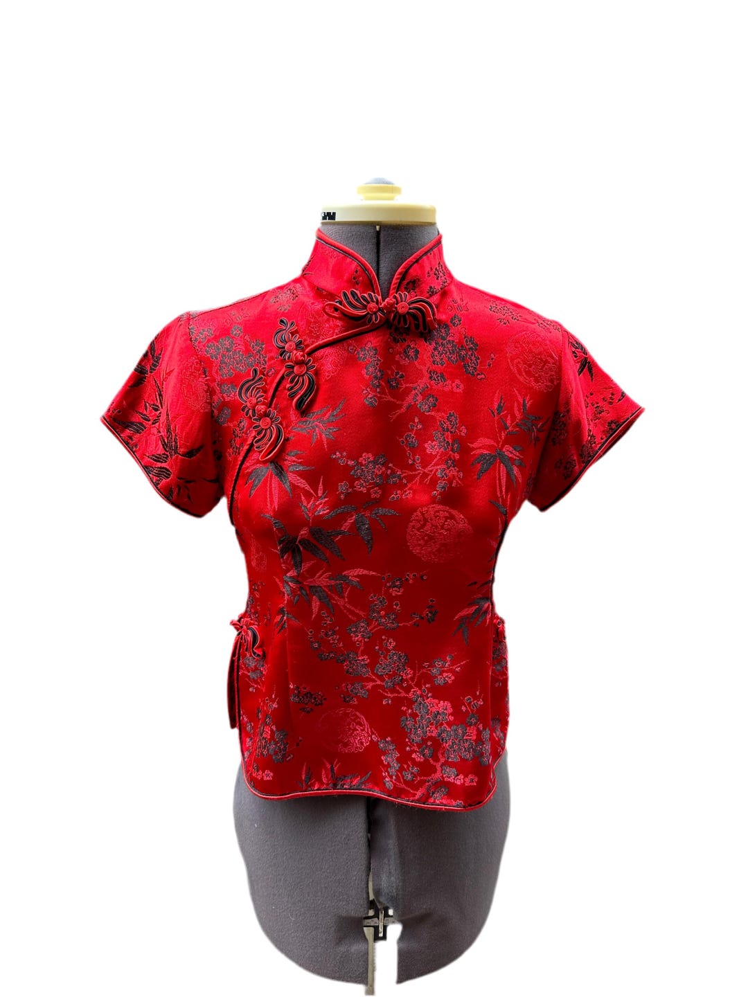 Asian Silk Red Qipao Style Shirt - Etsy