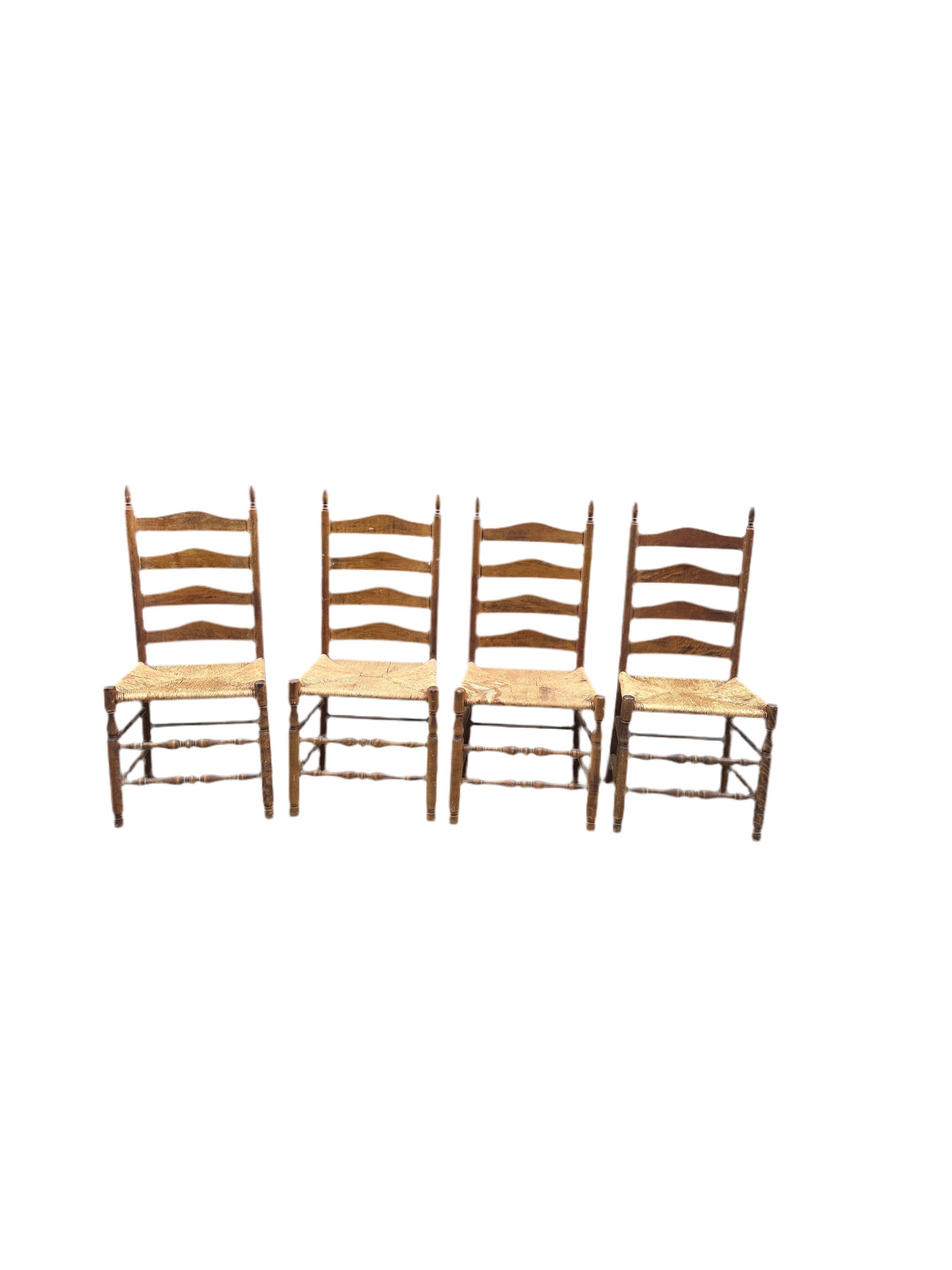 Collection of Wood and Wicker Ladder Back Chairs- Set of 4 - Etsy UK