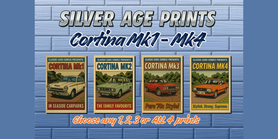 CORTINA Mk1 - Mk4 Classic Car Comic Book Art Poster | A4/A5 Wall Art ...