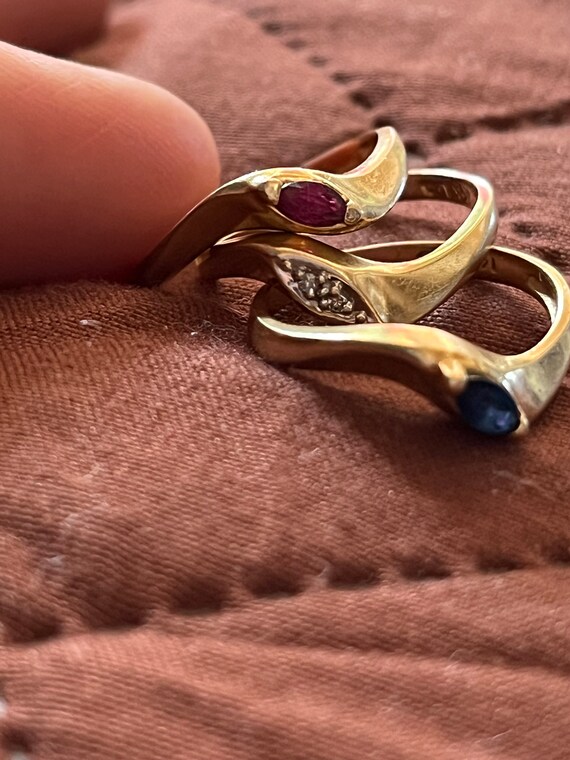 3 ring Stackable Sapphire Ruby Diamond Rings - Gem