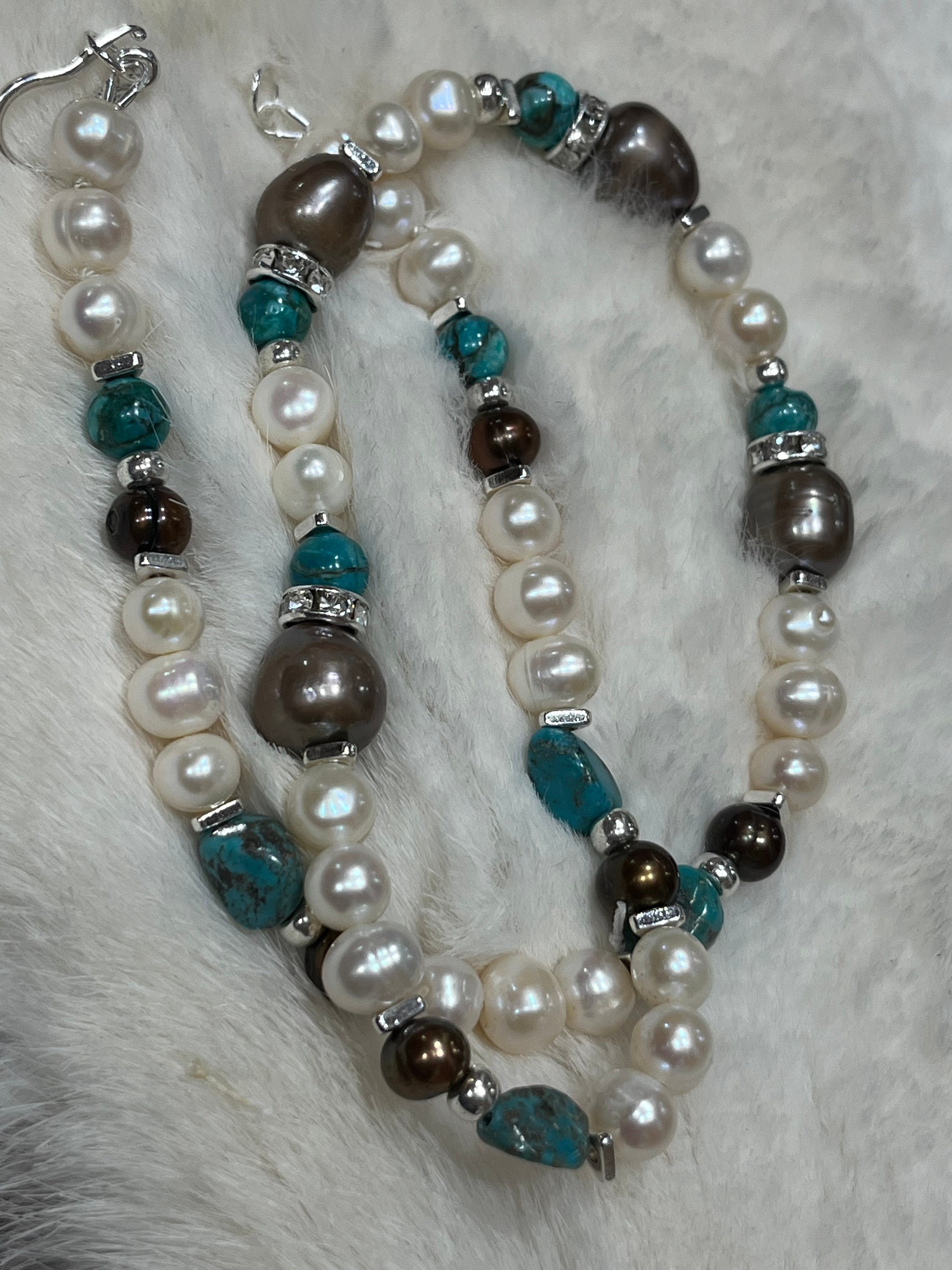 Chocolate Pearls and Turquoise Necklace Various Shapes of Pearls and ...