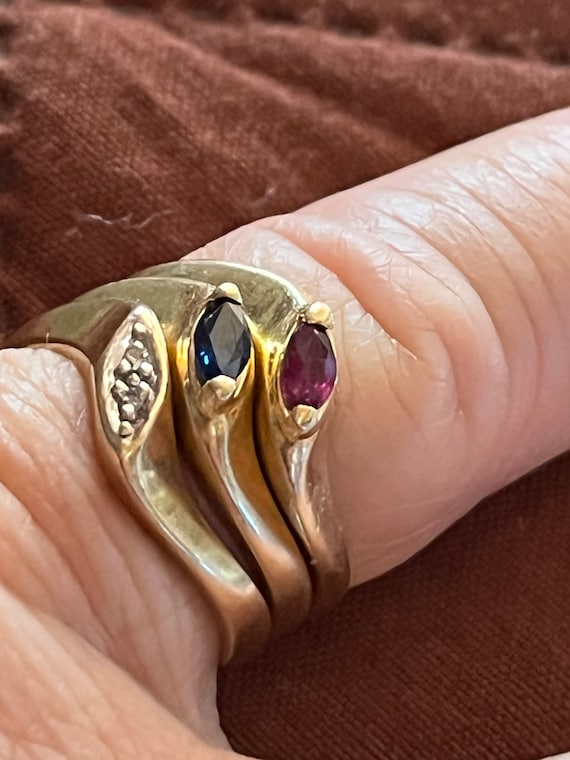 3 ring Stackable Sapphire Ruby Diamond Rings - Gem