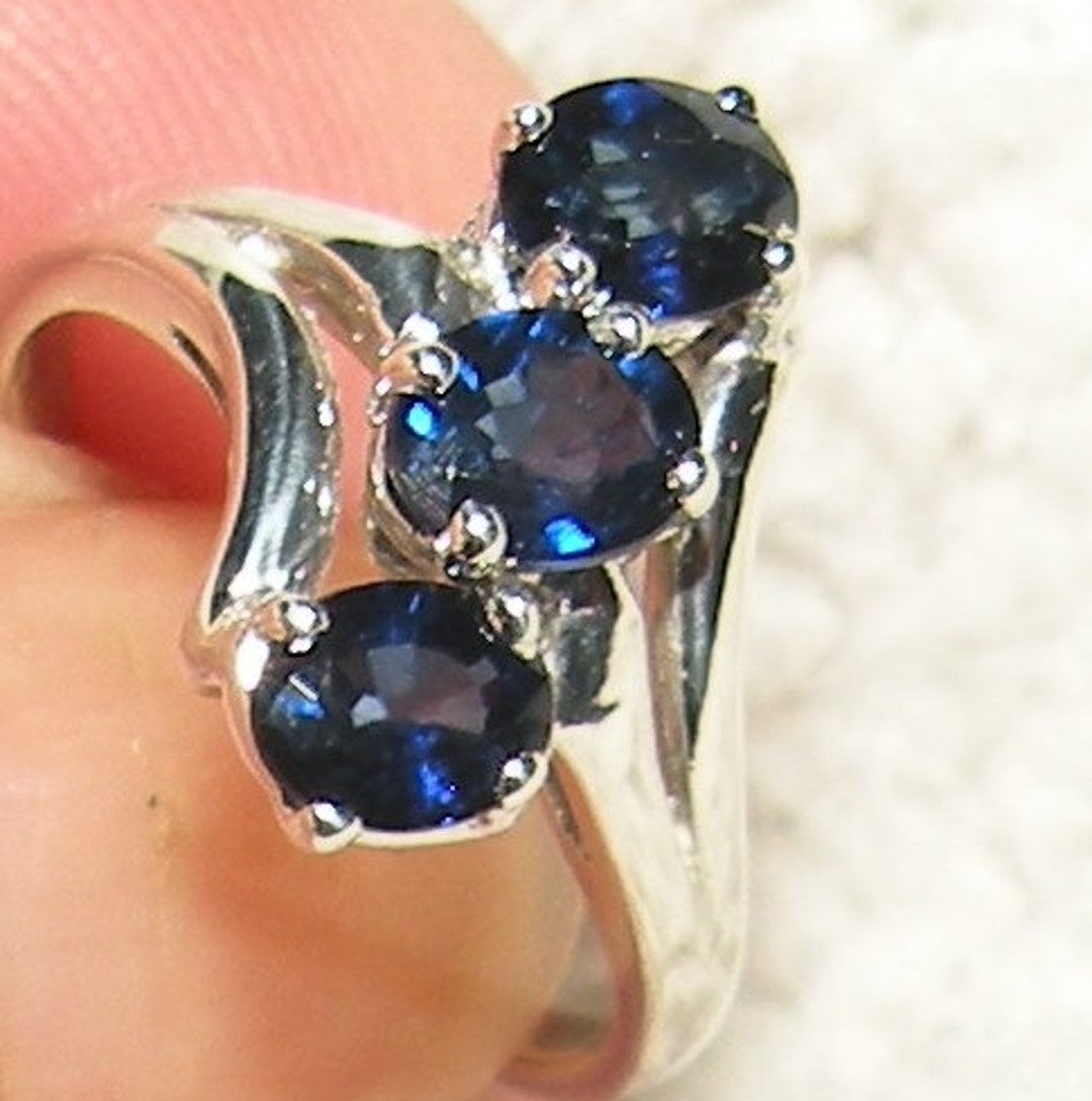 Sterling Silver 3 Blue Sapphire Ring - Etsy