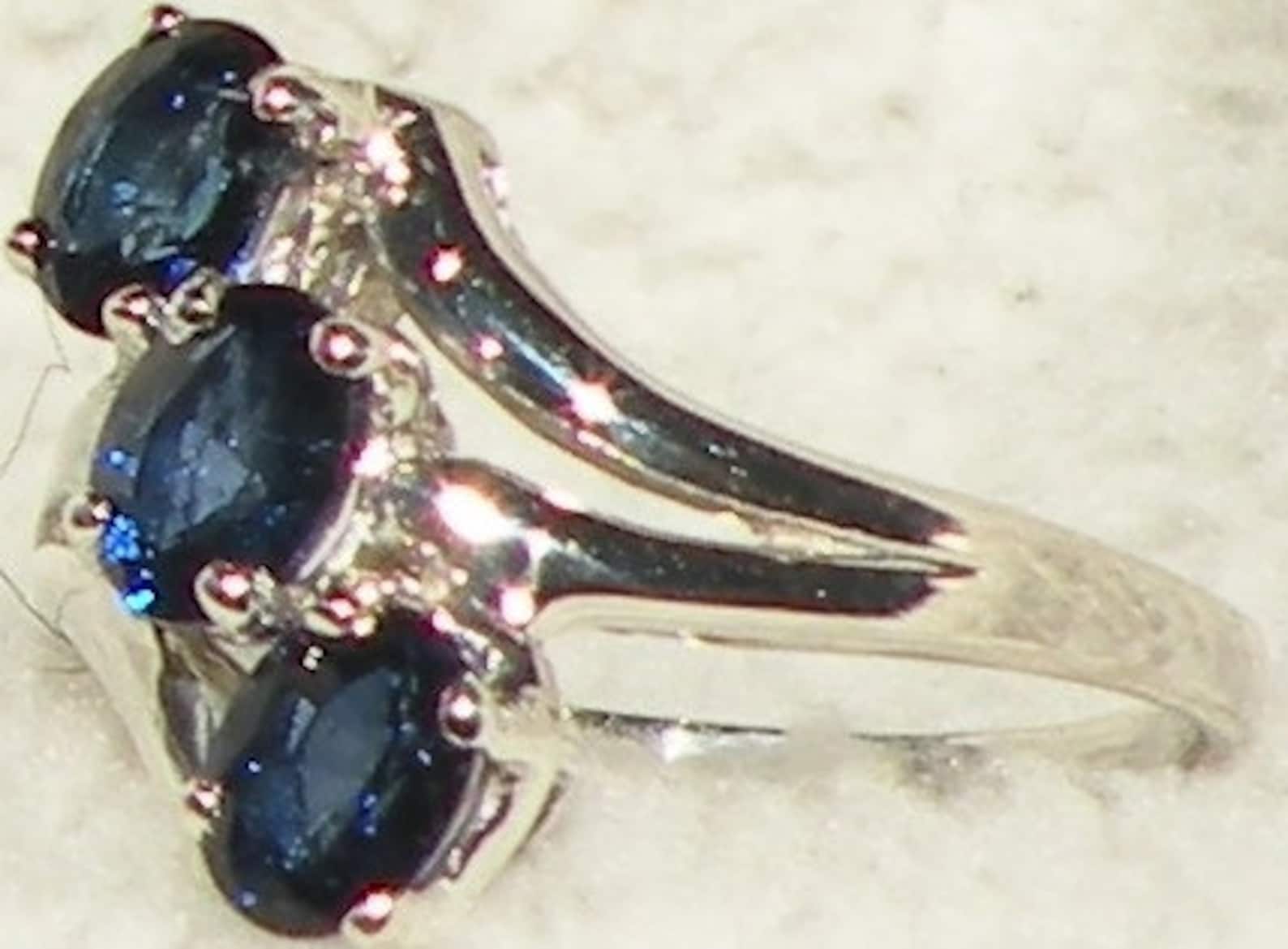 Sterling Silver 3 Blue Sapphire Ring - Etsy