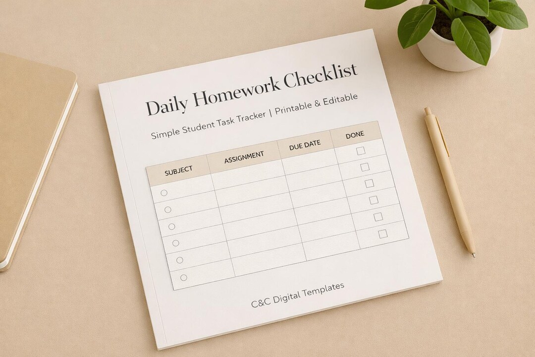 Daily Homework Checklist – Simple Student Task Tracker | Printable ...