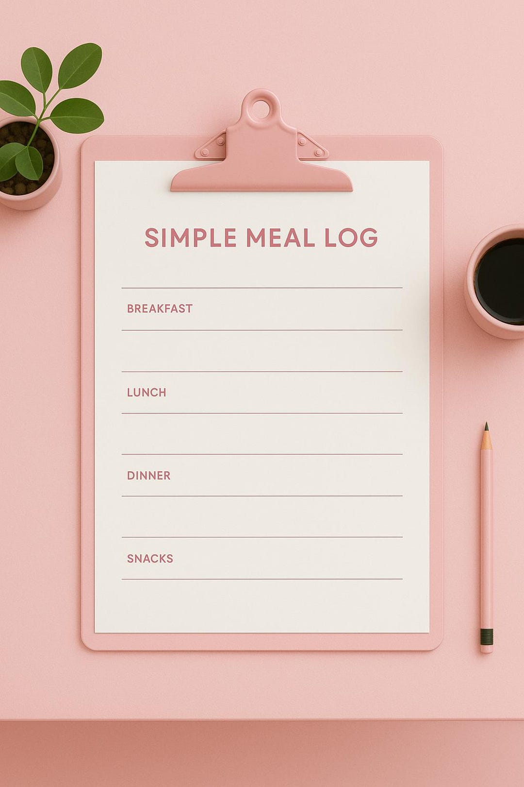 Simple Meal Log – One Page Minimal Pink Edition - Etsy