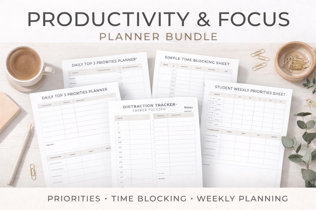 Productivity and Focus Planner Bundle – Priorities, Time Blocking and ...