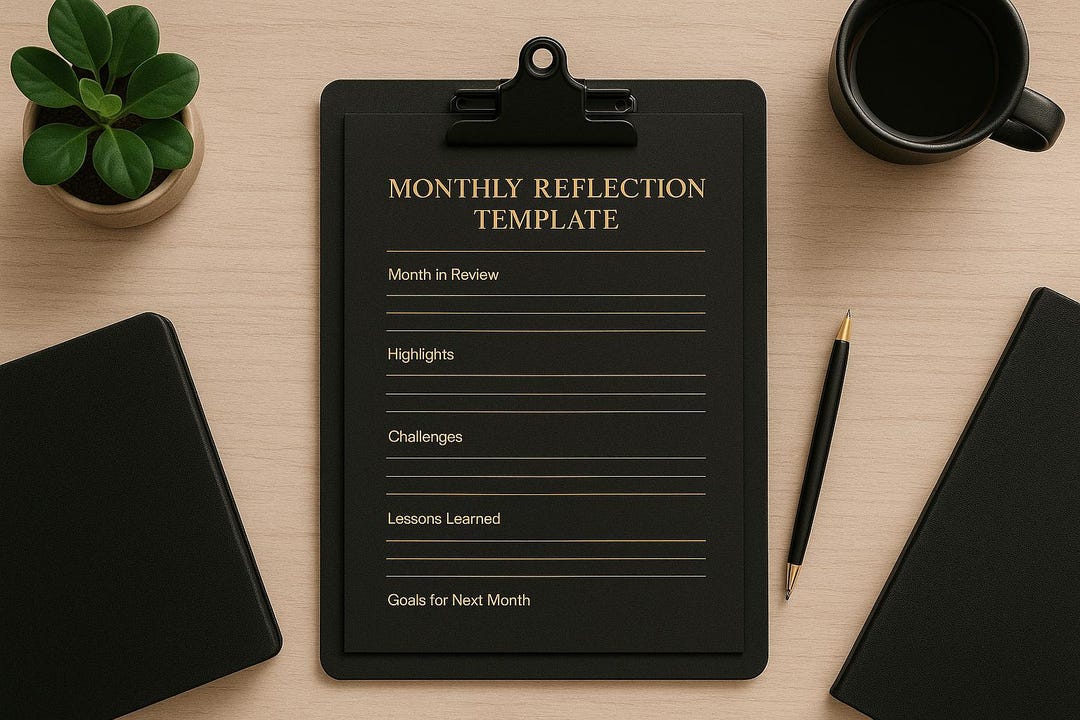 Monthly Reflection Template – Black Edition. - Etsy