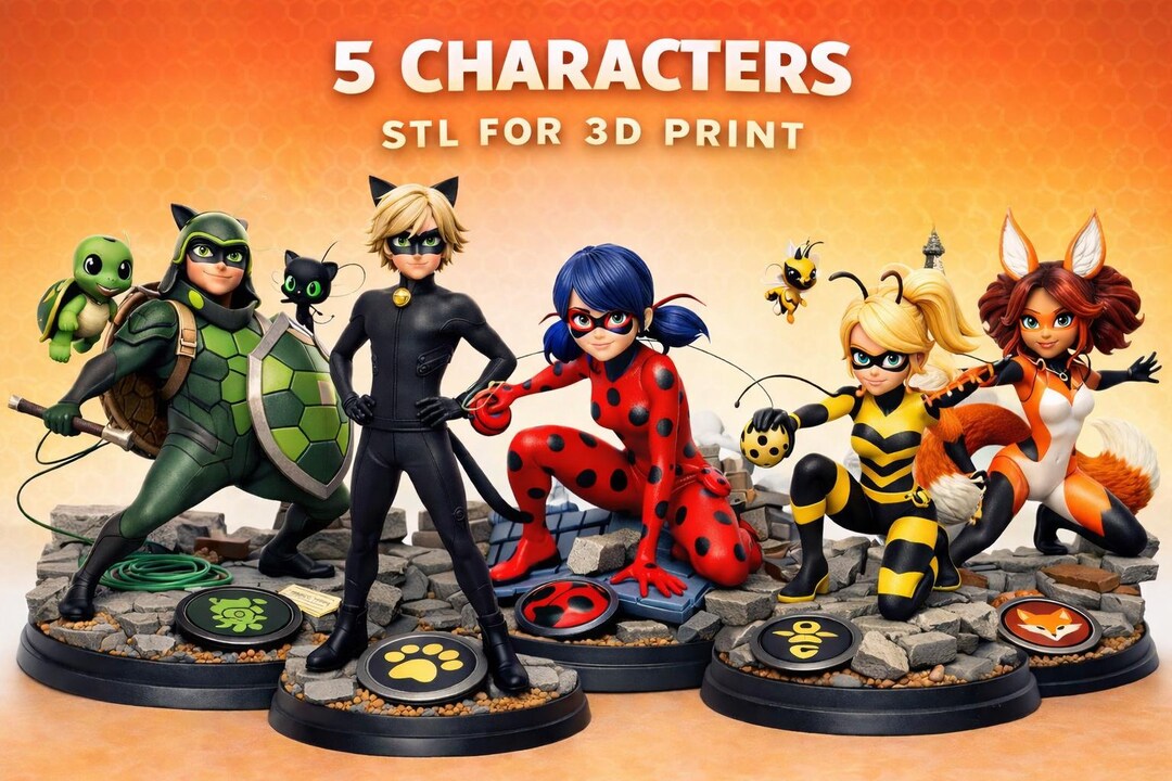 Ladybug Hero Figures – 5 Characters STL for 3D Print (digital Download ...