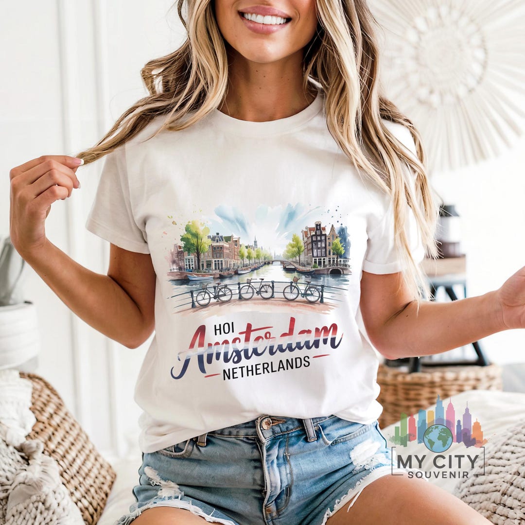 Netherlands Shirts Hoi Amsterdam Souvenir With Canal and Bicycle Art ...
