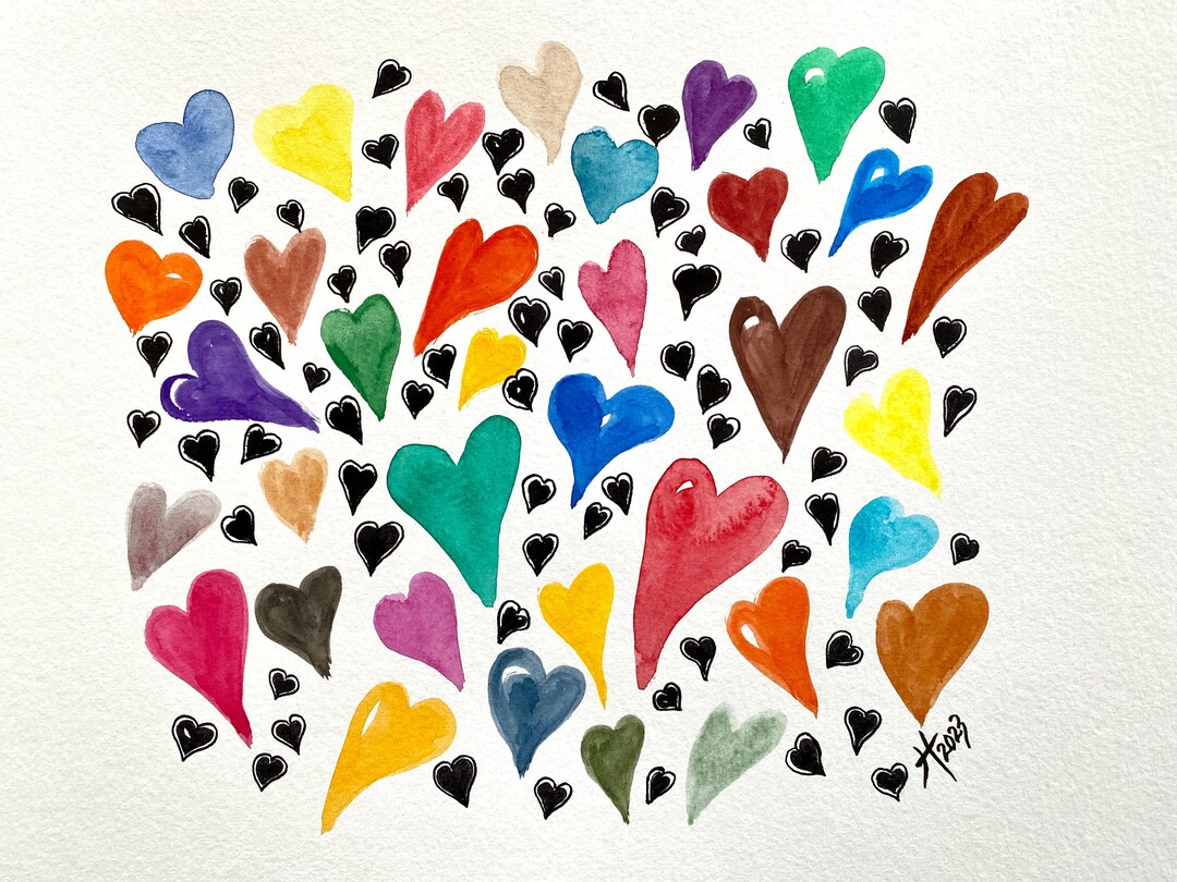 Cheeky Hearts - Original Art Watercolor Painting Frame Ready Matted ...