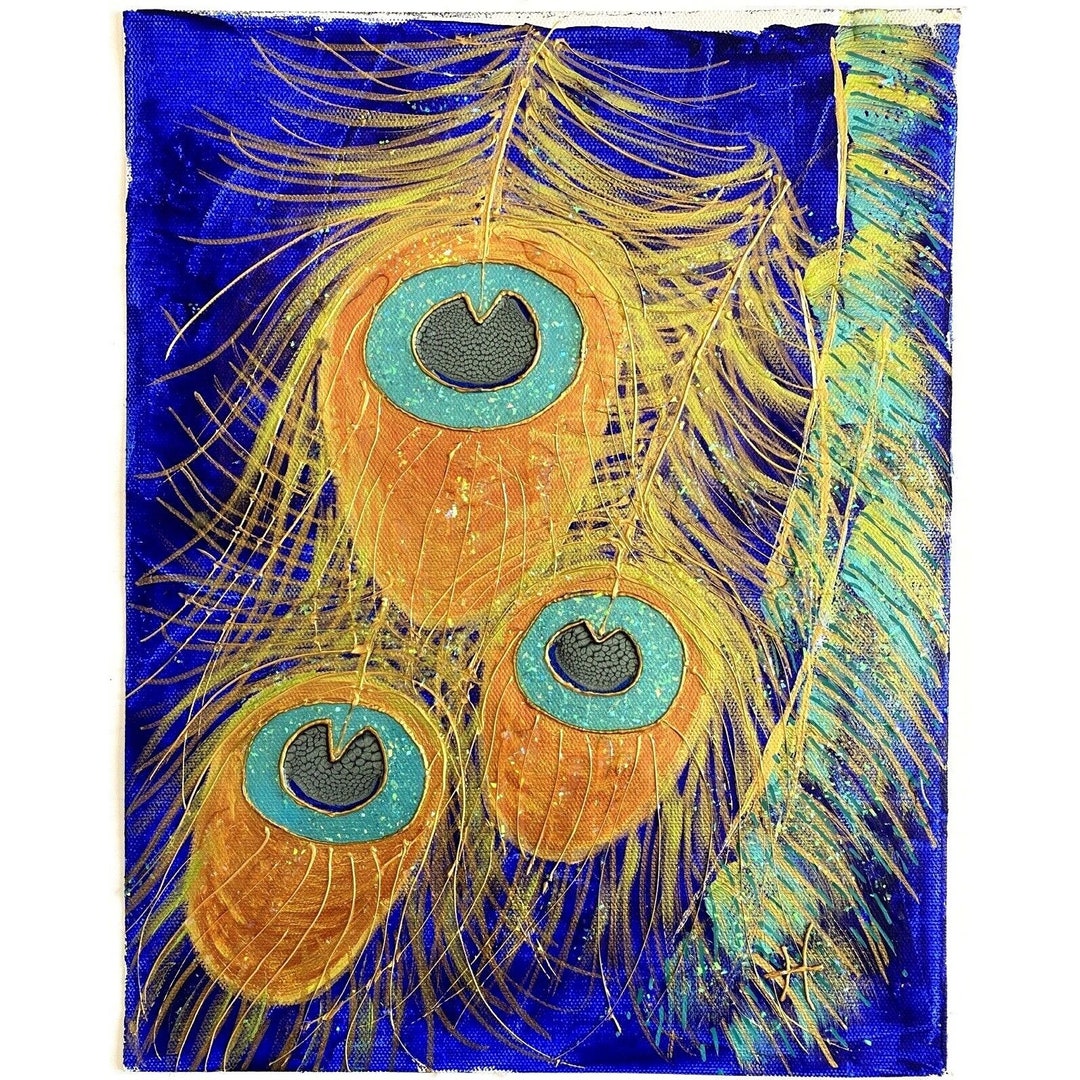 Peacock Trifecta - Original Art Handmade Blue Gold Shimmer Mixed Media ...