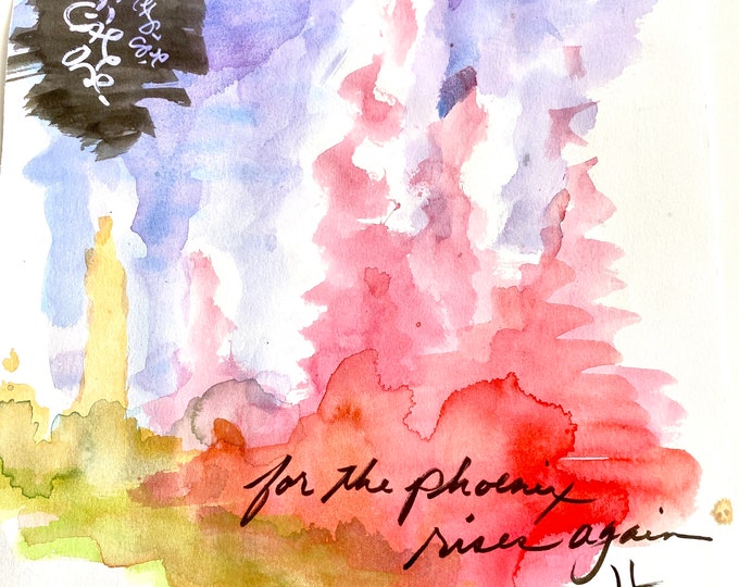 Phoenix Rising Original Poem Wall Art Watercolor Painting Matted Frame ...