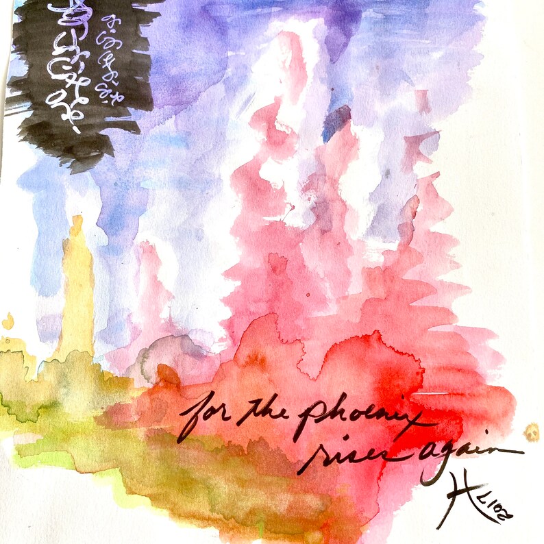 Phoenix Rising - Original Poem Wall Art Watercolor Painting Matted ...