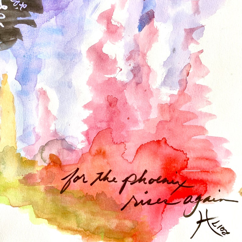 Phoenix Rising Original Poem Wall Art Watercolor Painting Matted Frame ...