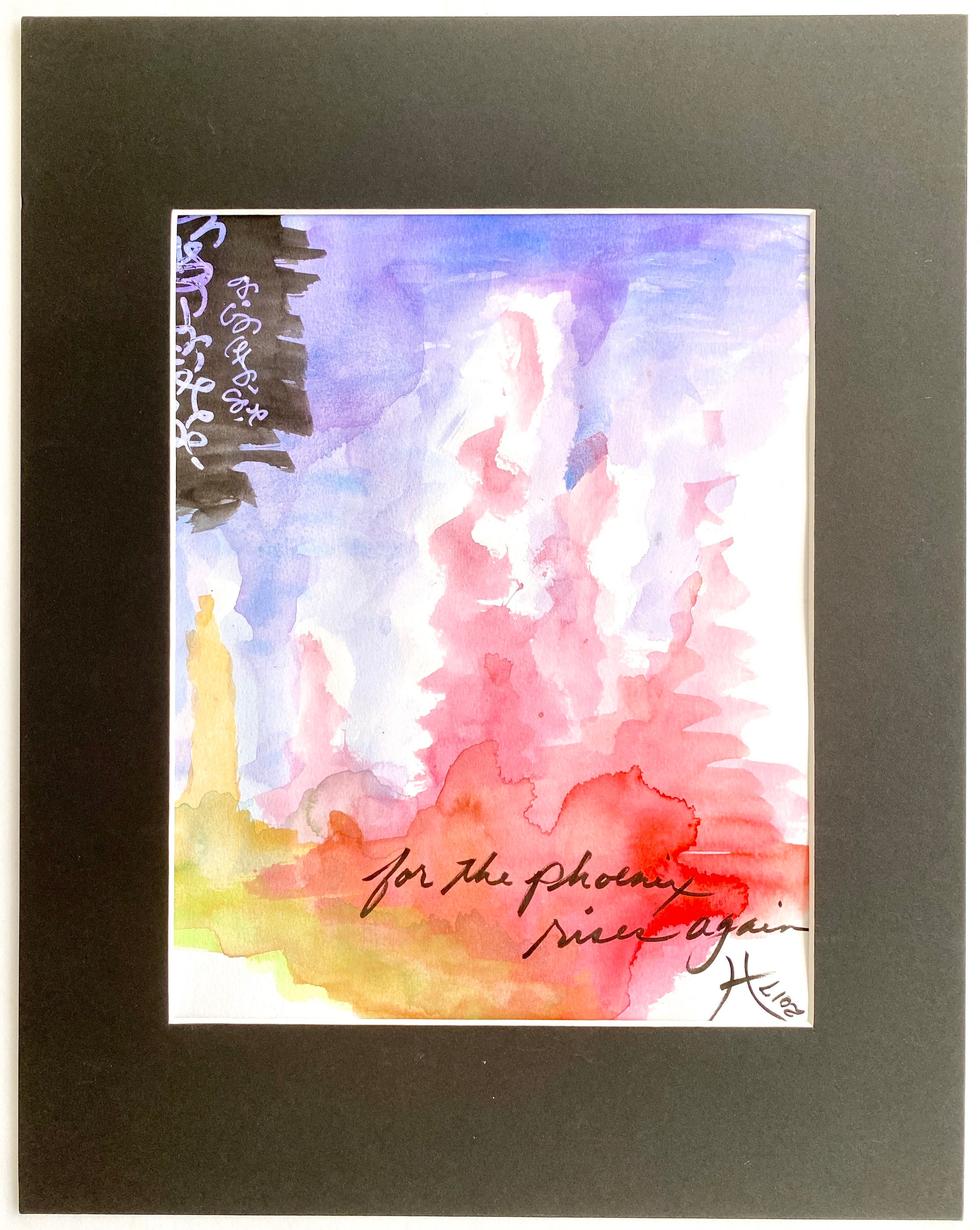 Phoenix Rising Original Poem Wall Art Watercolor Painting Matted Frame ...