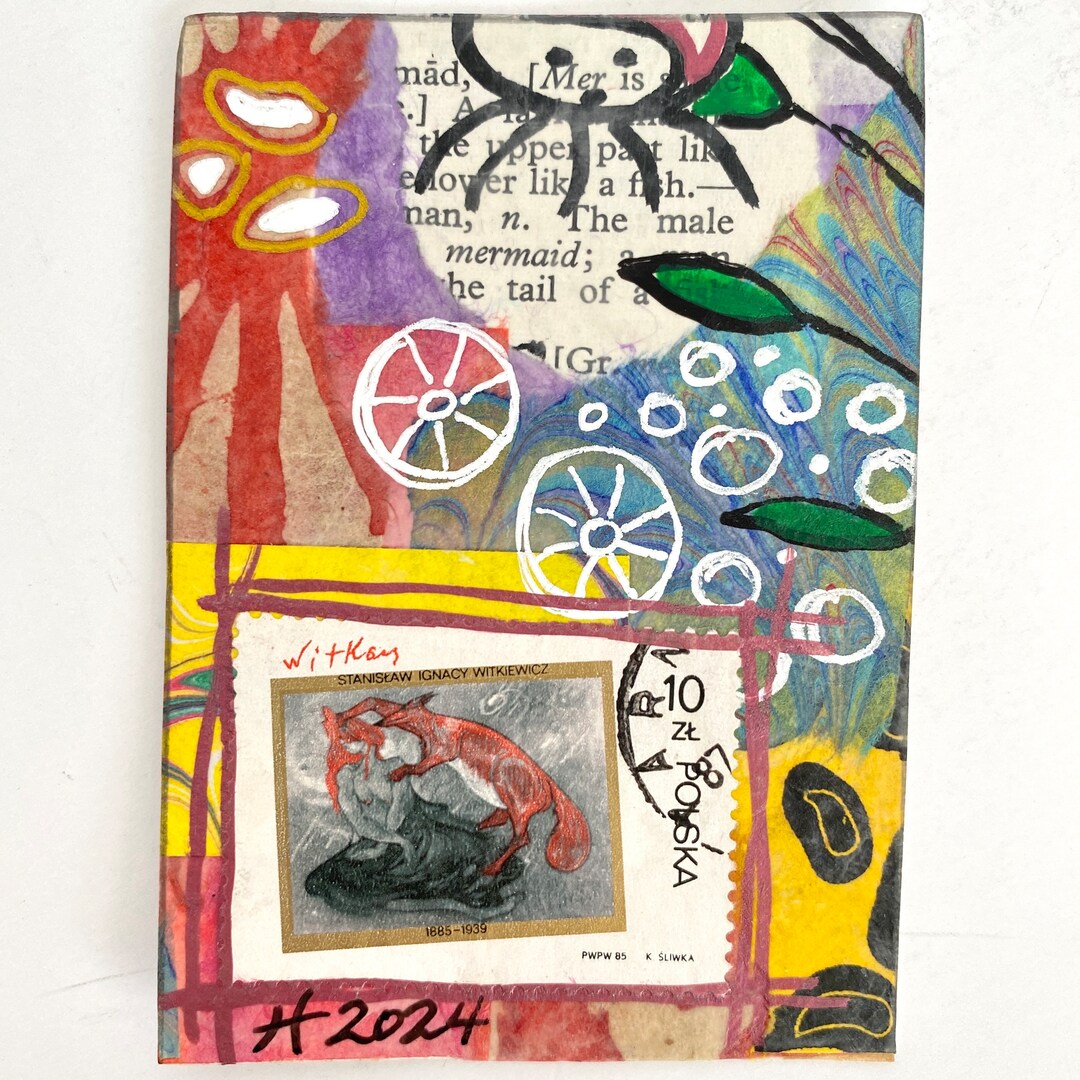 ACEO Original Extreme Collage Vintage 80s Poland Polish Postage Stamp ...