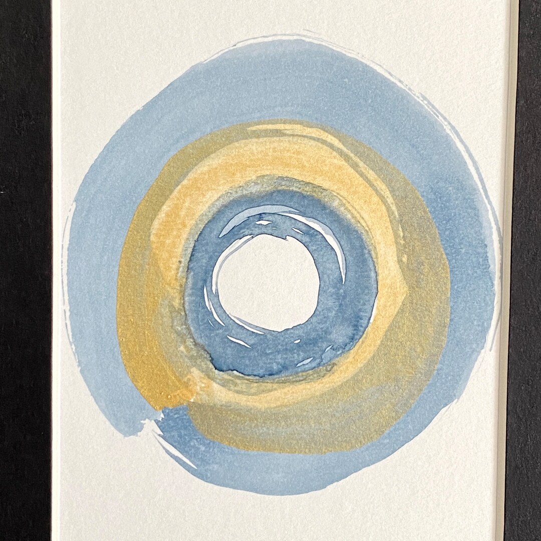 Enso Play Original Handmade Indigo Blue Gold Watercolor Painting Black ...