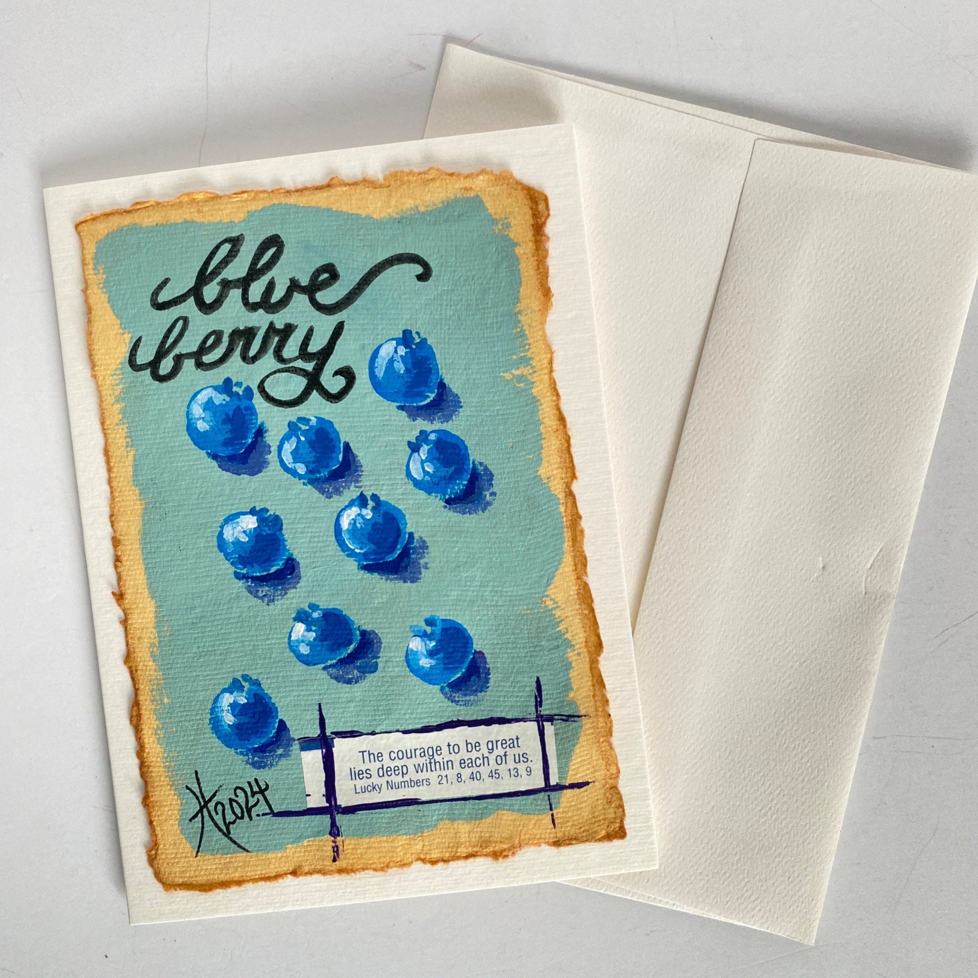 Blueberries Collage Art Handmade Original Blank Greeting Card and ...