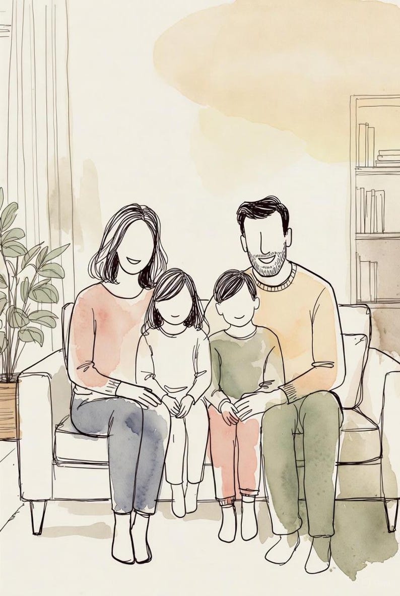 Custom Family Portrait Line Art | Minimalist Family Illustration ...