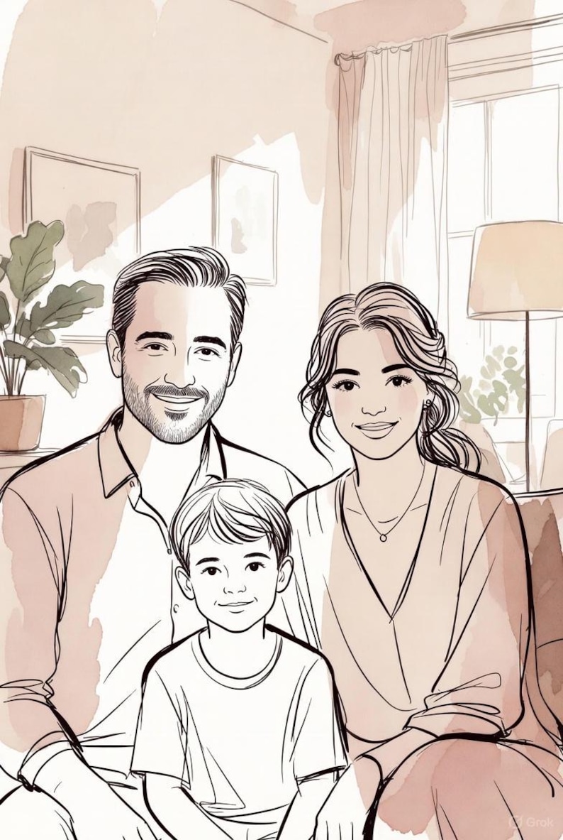 Custom Family Portrait Line Art | Minimalist Family Illustration ...
