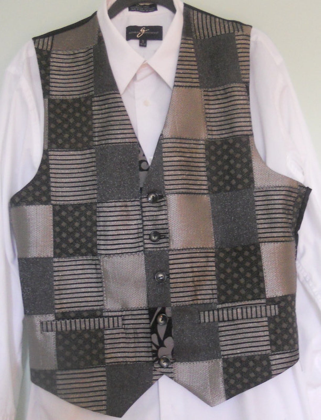 Patchwork Men's Vest: Gray Silver Polyester, Size XL - Etsy