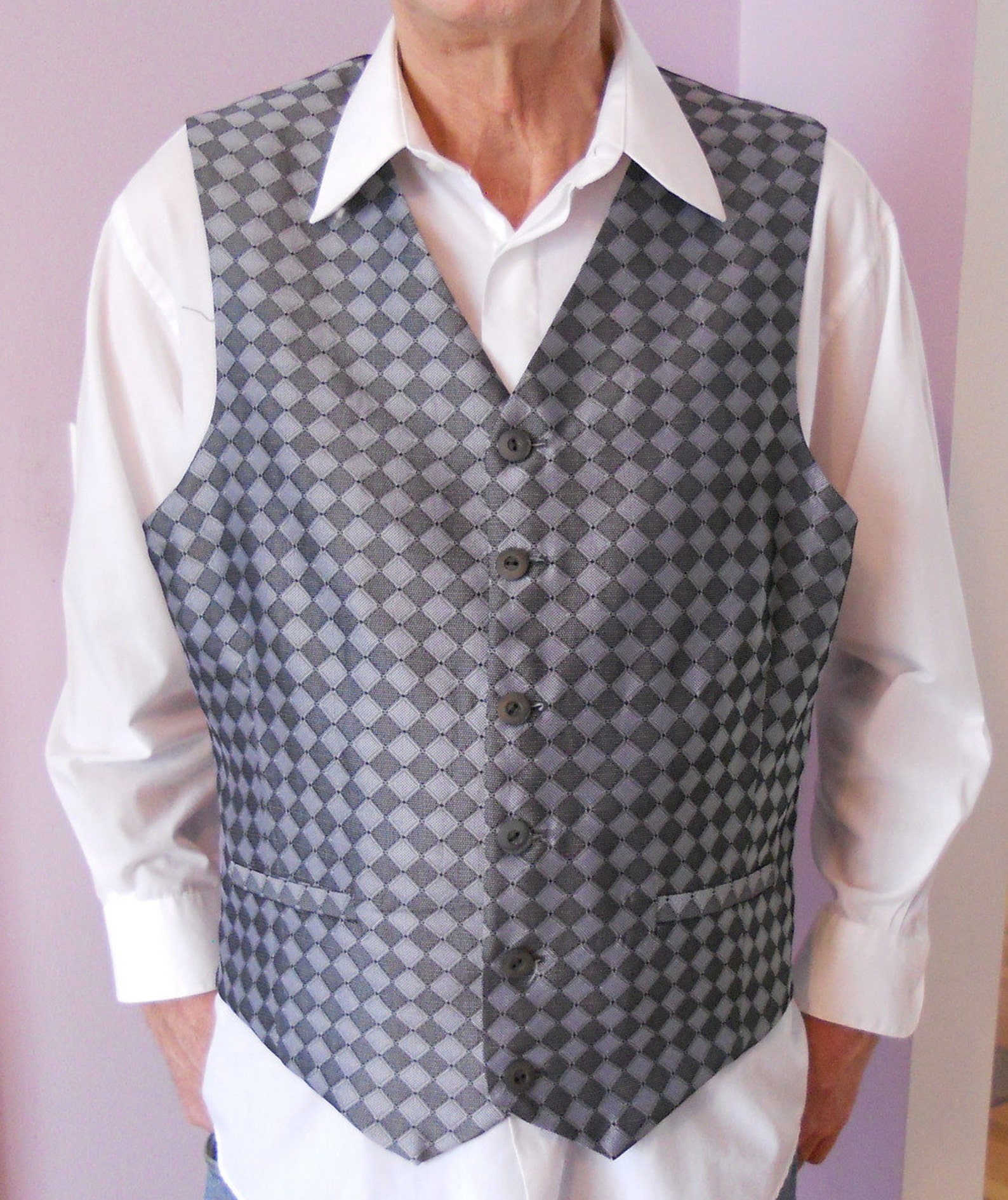 Silver Grey Jacquard Clasic Men's Vest, Size XL Mens Vest, Ready to ...