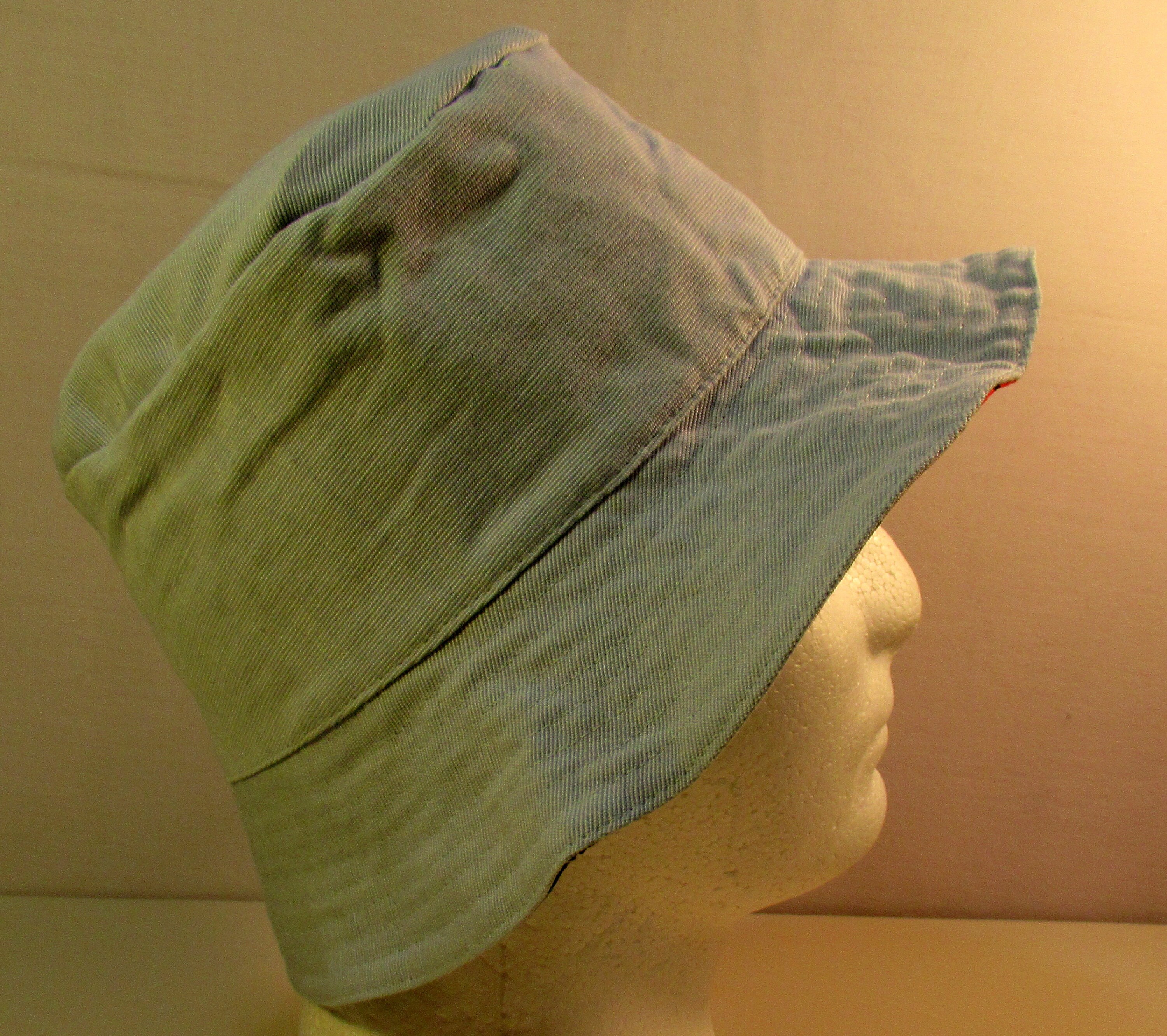 Reversible Bucket Hat, Multicolored Patchwork One Side and Solid Blue ...