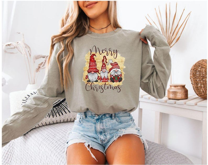 Comfort Color@ Merry Christmas Gnome Sweatshirt, Cute Christmas ...