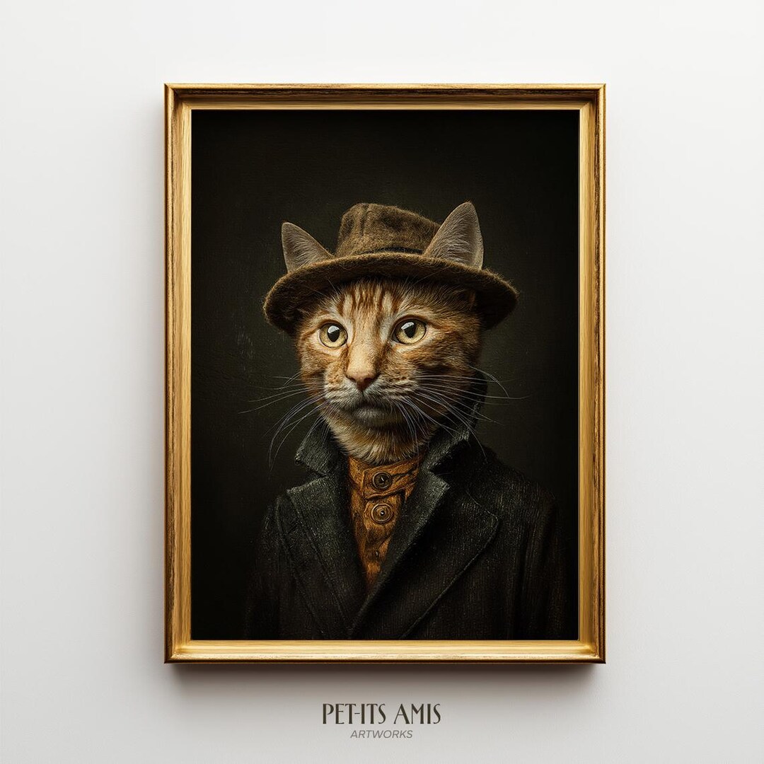 Classic Cat in Hat Portrait: Baroque Pet Art Printable (instant ...