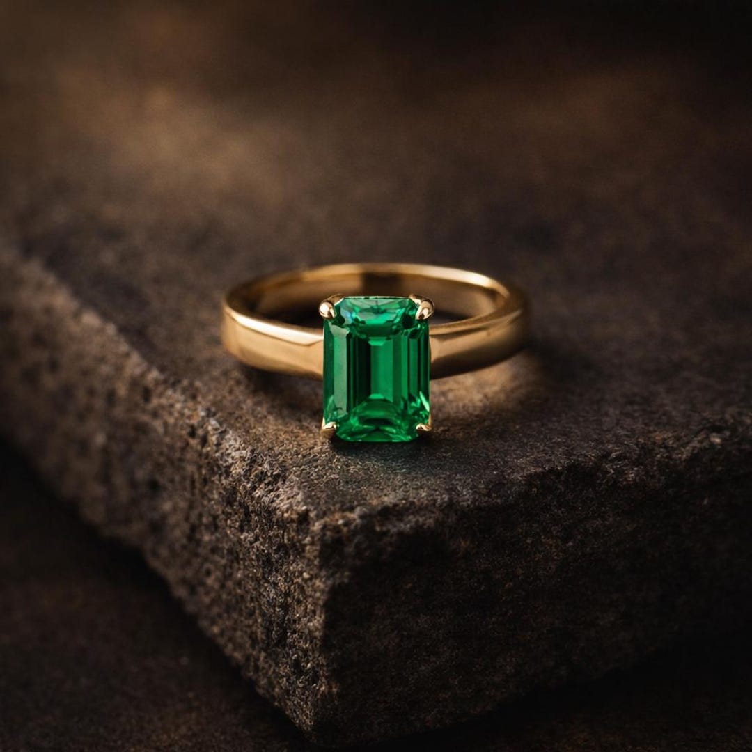Emerald Cut Emerald Ring, Minimalist Emerald Engagement Ring, Solitaire ...
