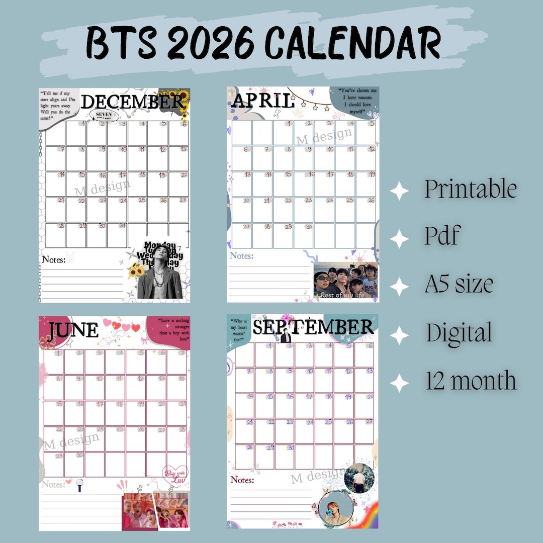 Bts 2026 Calendar: Digital and Printable Planner Bts, Kpop Gift for ...