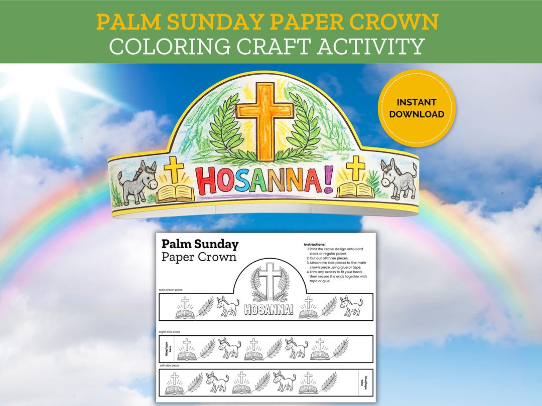 Palm Sunday Craft, Paper Crown Printable for Kids, Sunday School Craft ...