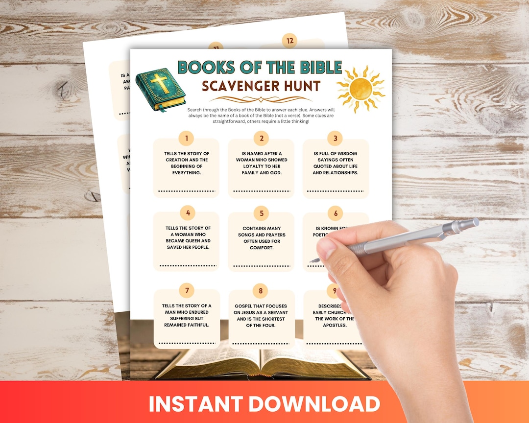 Books of the Bible Scavenger Hunt, Bible Study Printable Game for ...