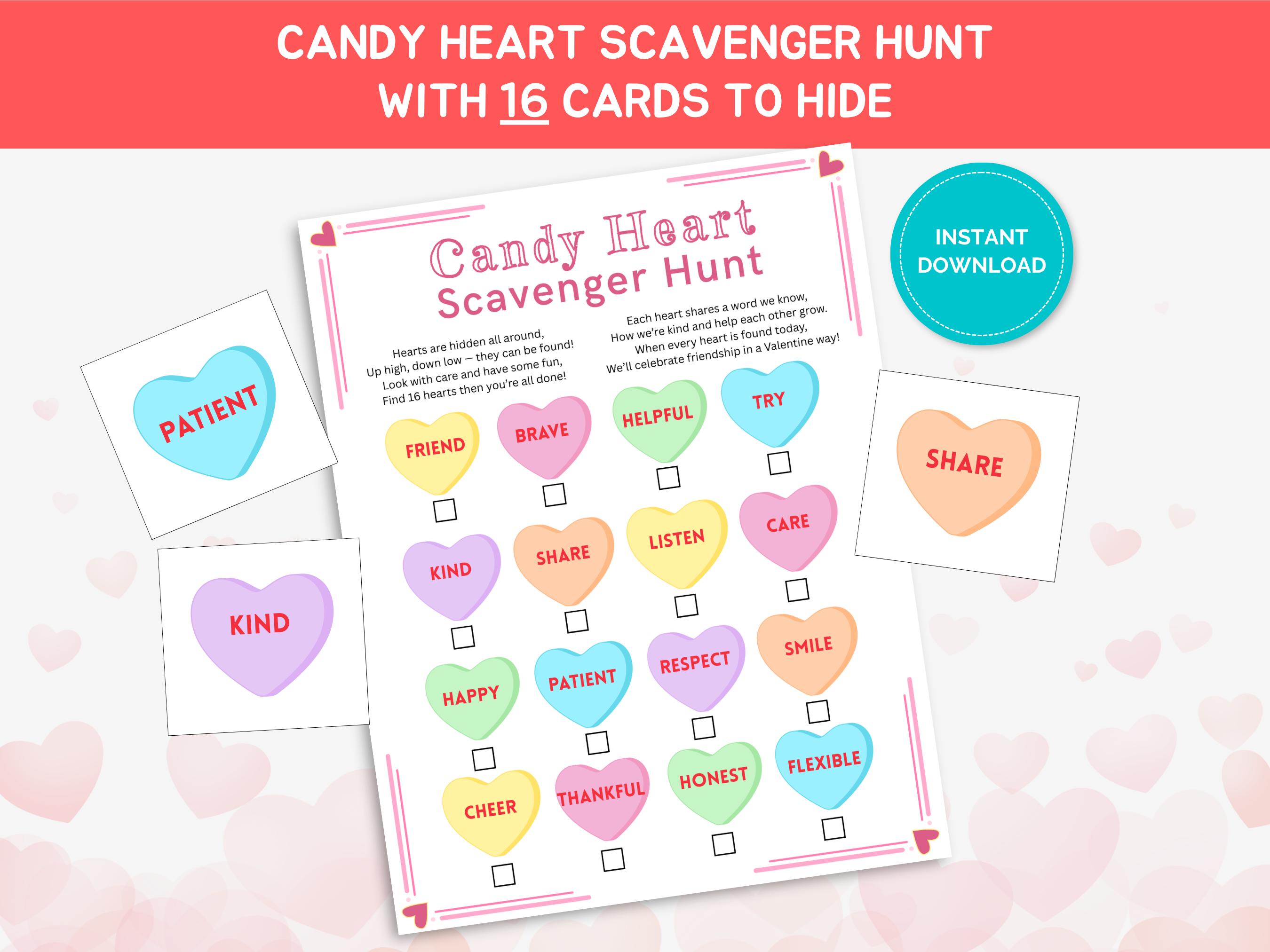 Valentine's Day Candy Heart Scavenger Hunt Game | Fun Valentine ...