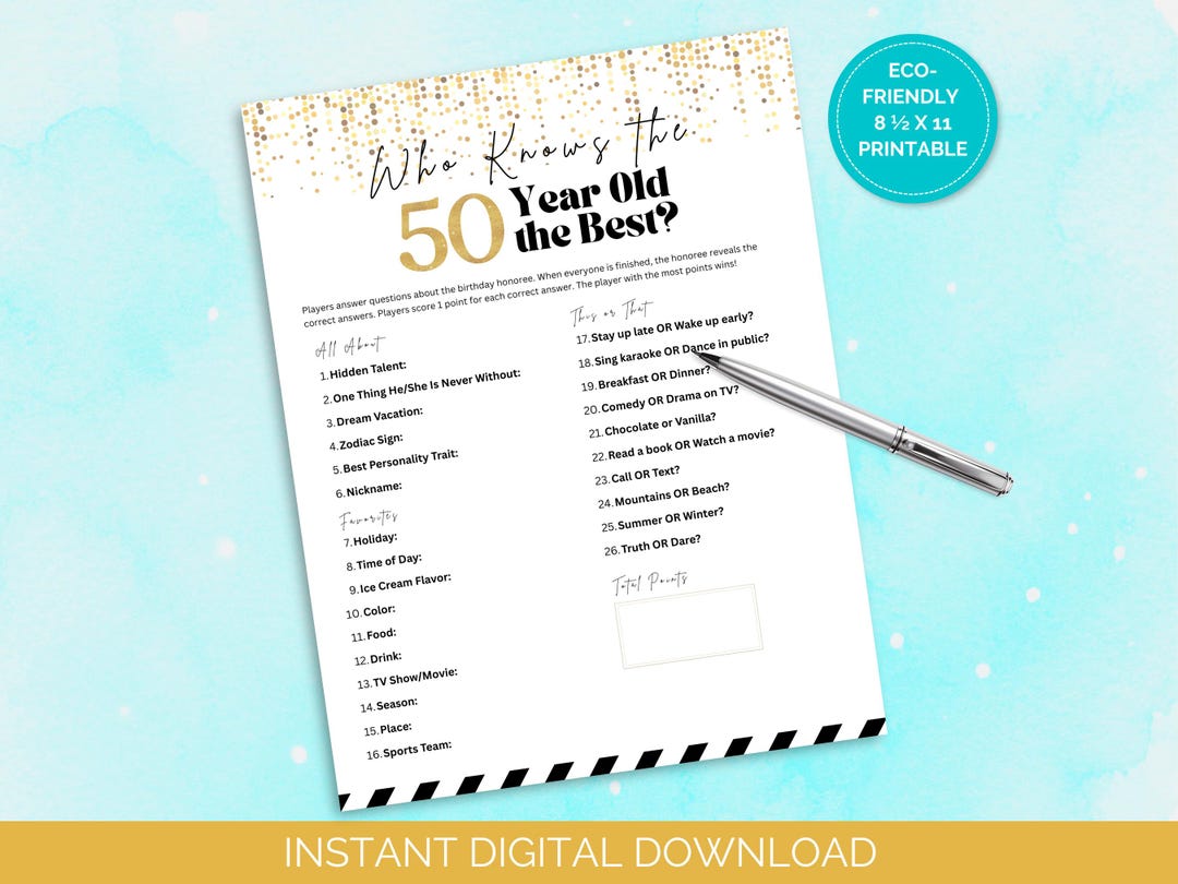 50th Birthday Party Games Printable - Who Knows the 50 Year Old Best ...