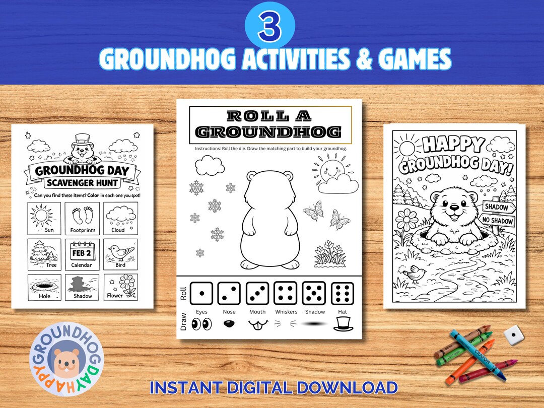 Groundhog Day Games Coloring Printable | Digital Activity Sheet for ...