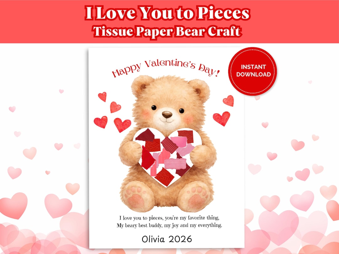 I Love You to Pieces Valentine Craft Printable | Tissue Paper Heart ...